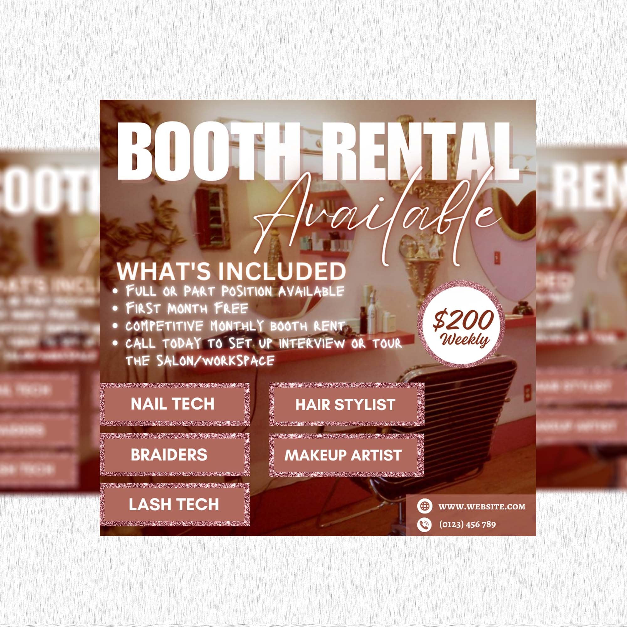 Beautician Flyer, Booth Rental Flyer, Booth Rental Post, Booth for Rent ...