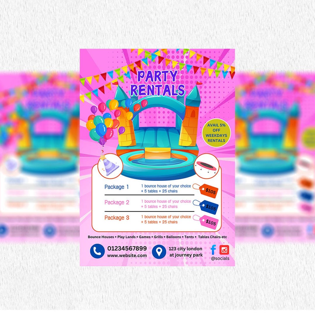 Bounce House Rental Flyer, DIY Canva Bounce House Rental Flyer Template ...