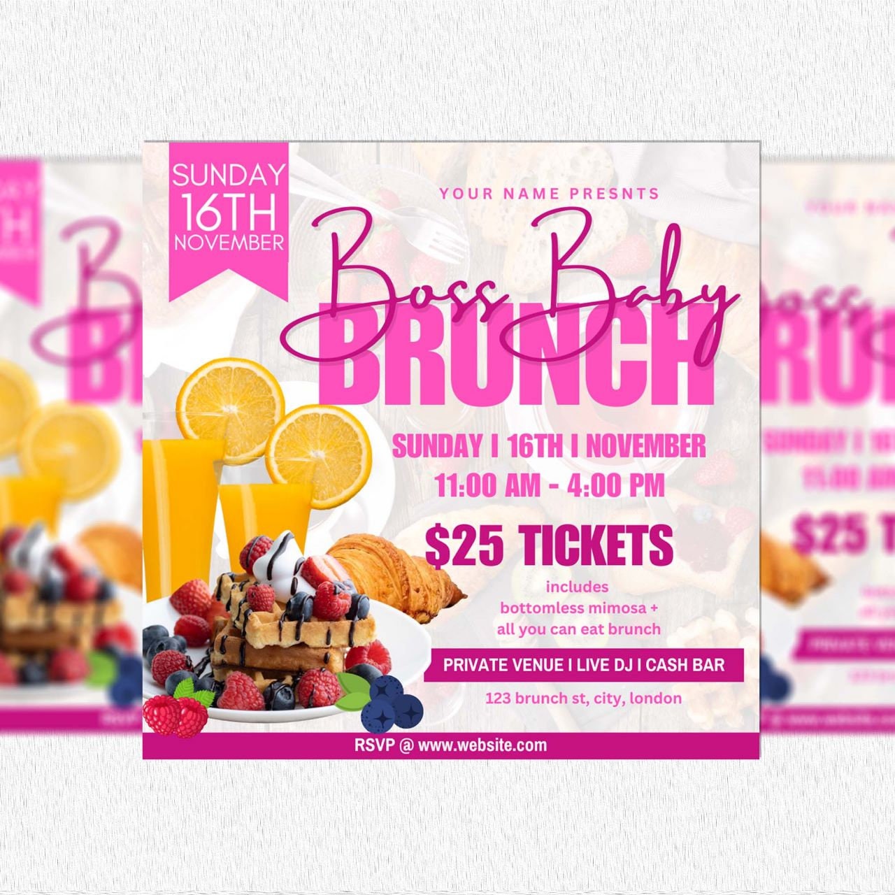 Sunday Brunch Flyer, Editable Social Media Flyer Canva, DIY Brunch ...
