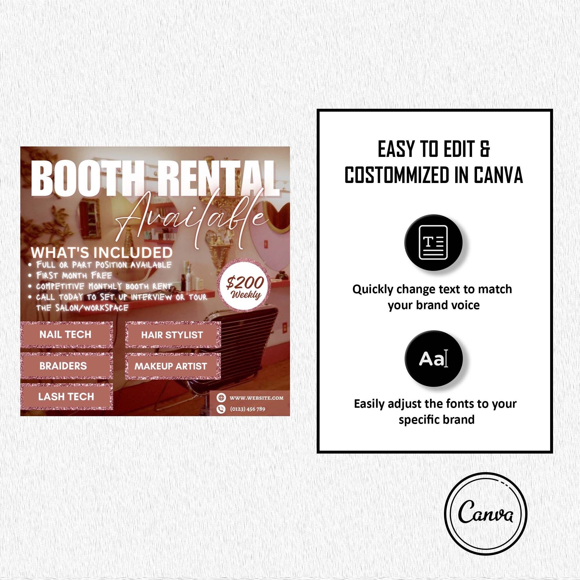 Beautician Flyer, Booth Rental Flyer, Booth Rental Post, Booth for Rent ...