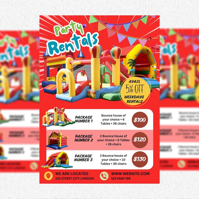 Bounce House Rental Flyer, DIY Canva Bounce House Rental Flyer Template ...