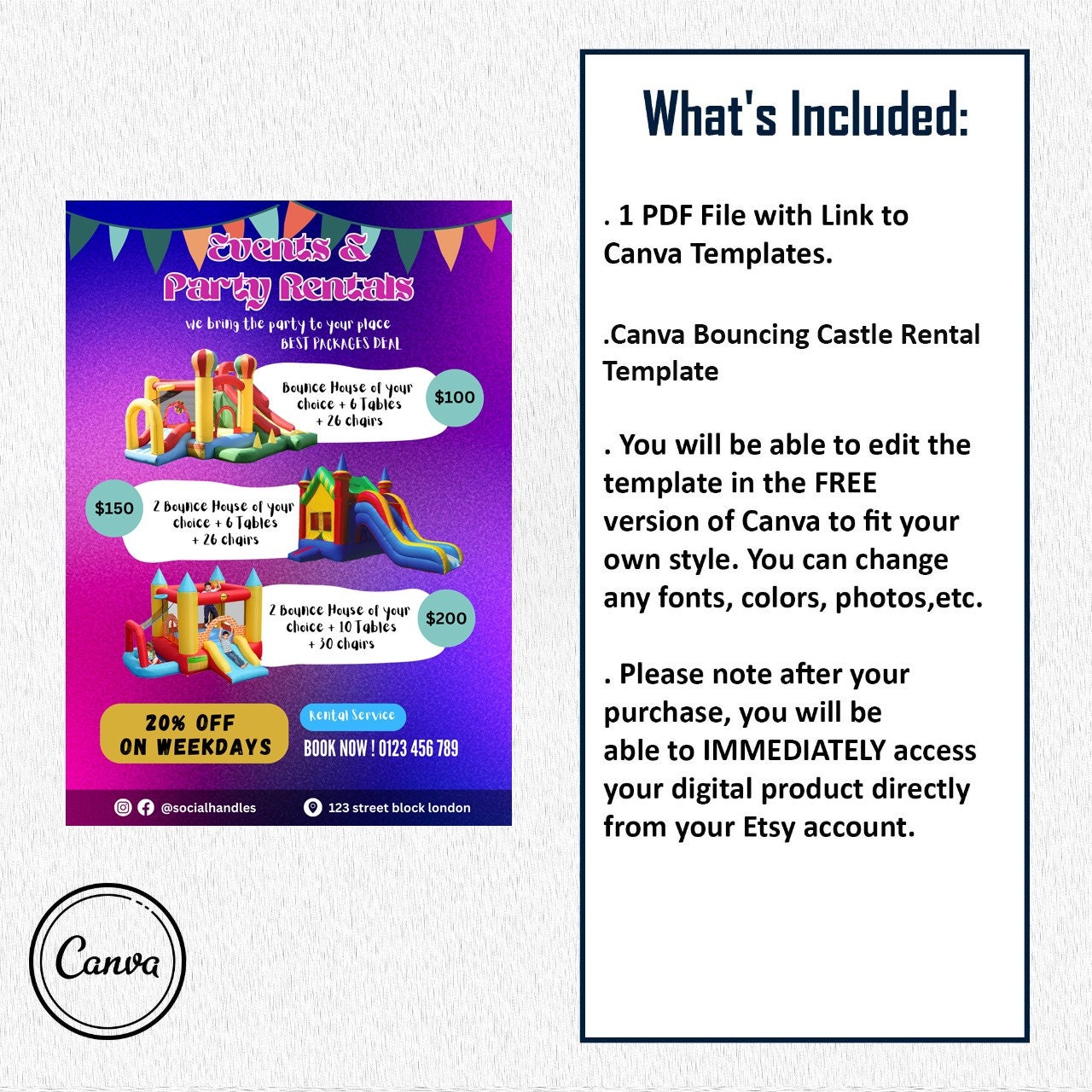 Bounce House Rental Flyer, DIY Canva Bounce House Rental Flyer Template ...
