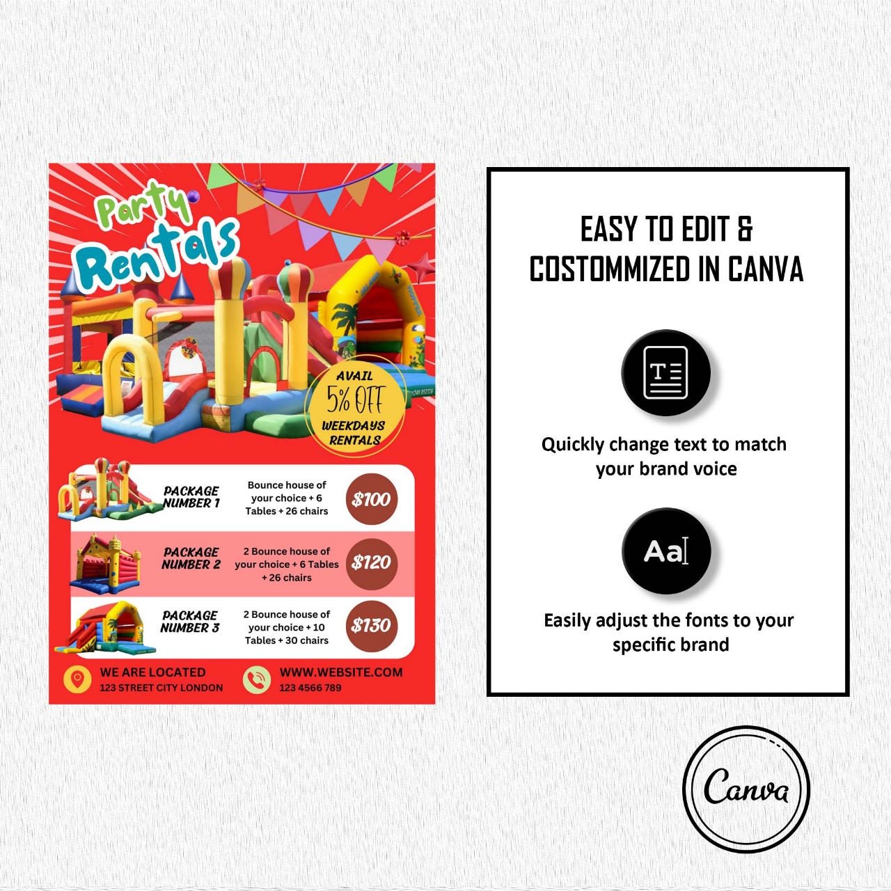 Bounce House Rental Flyer, DIY Canva Bounce House Rental Flyer Template ...
