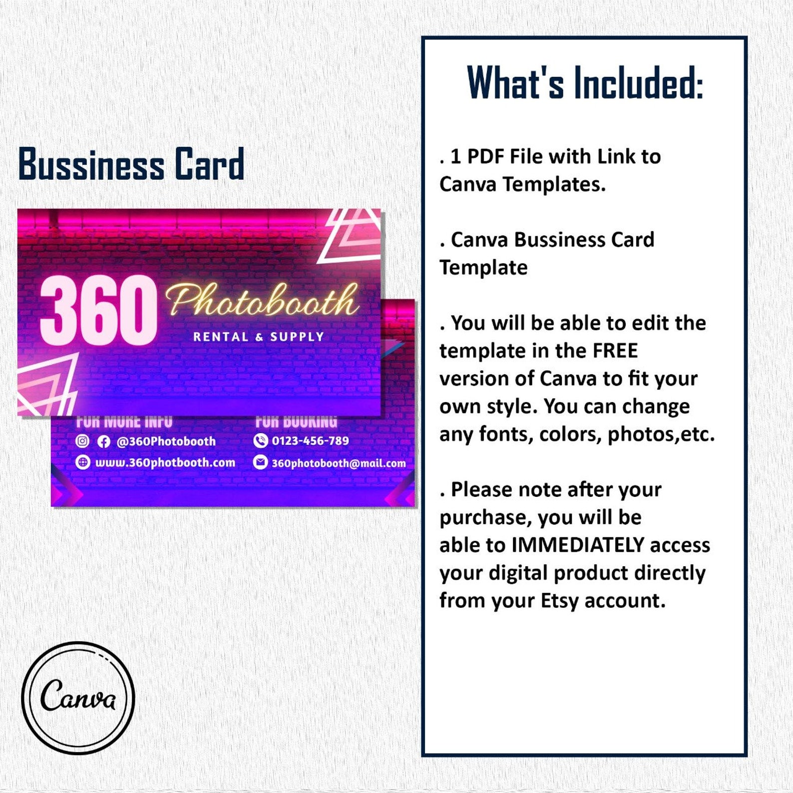 360 Photo Booth Business Card Template, Rental Business Card Template ...
