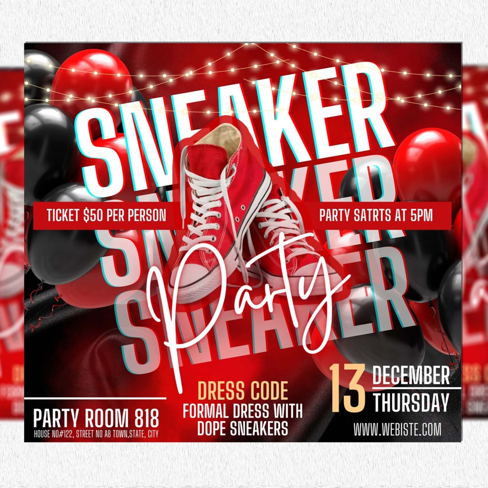 Sneaker Ball Flyer, Sneaker Ball Gala, Sneaker Ball Invite, Sneaker ...