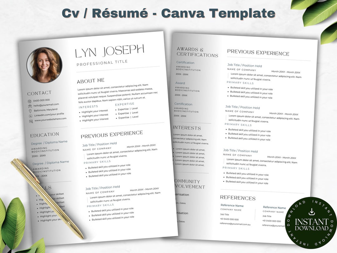 Professional Resume Canva Template | Curriculum Vitae | Editable in ...