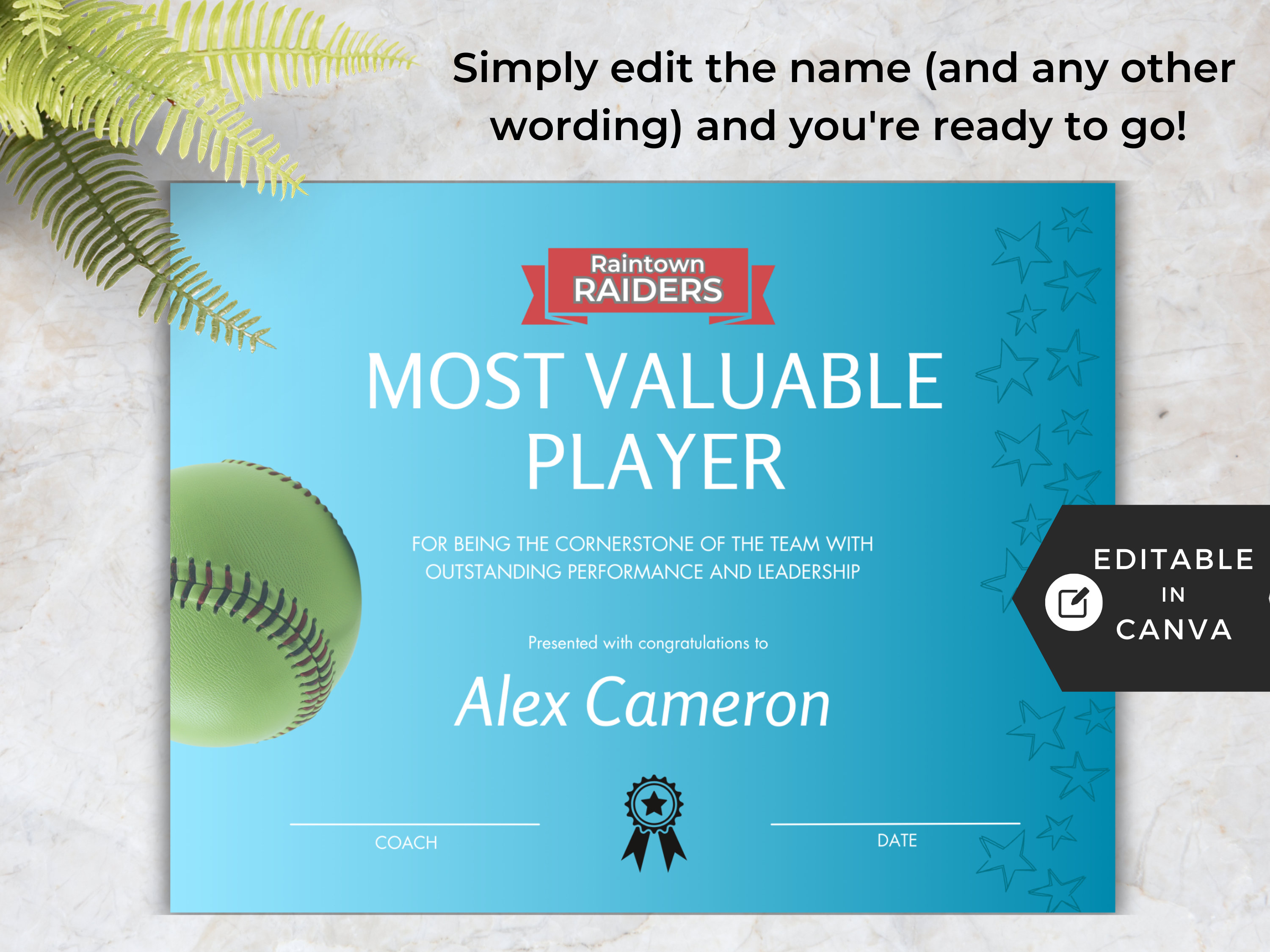 Softball Award Certificate Template Editable | Create Custom Team ...
