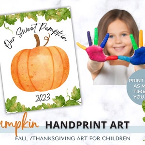 Pumpkin Handprint Art Printable, DIY Kid Craft, Holiday Activities ...