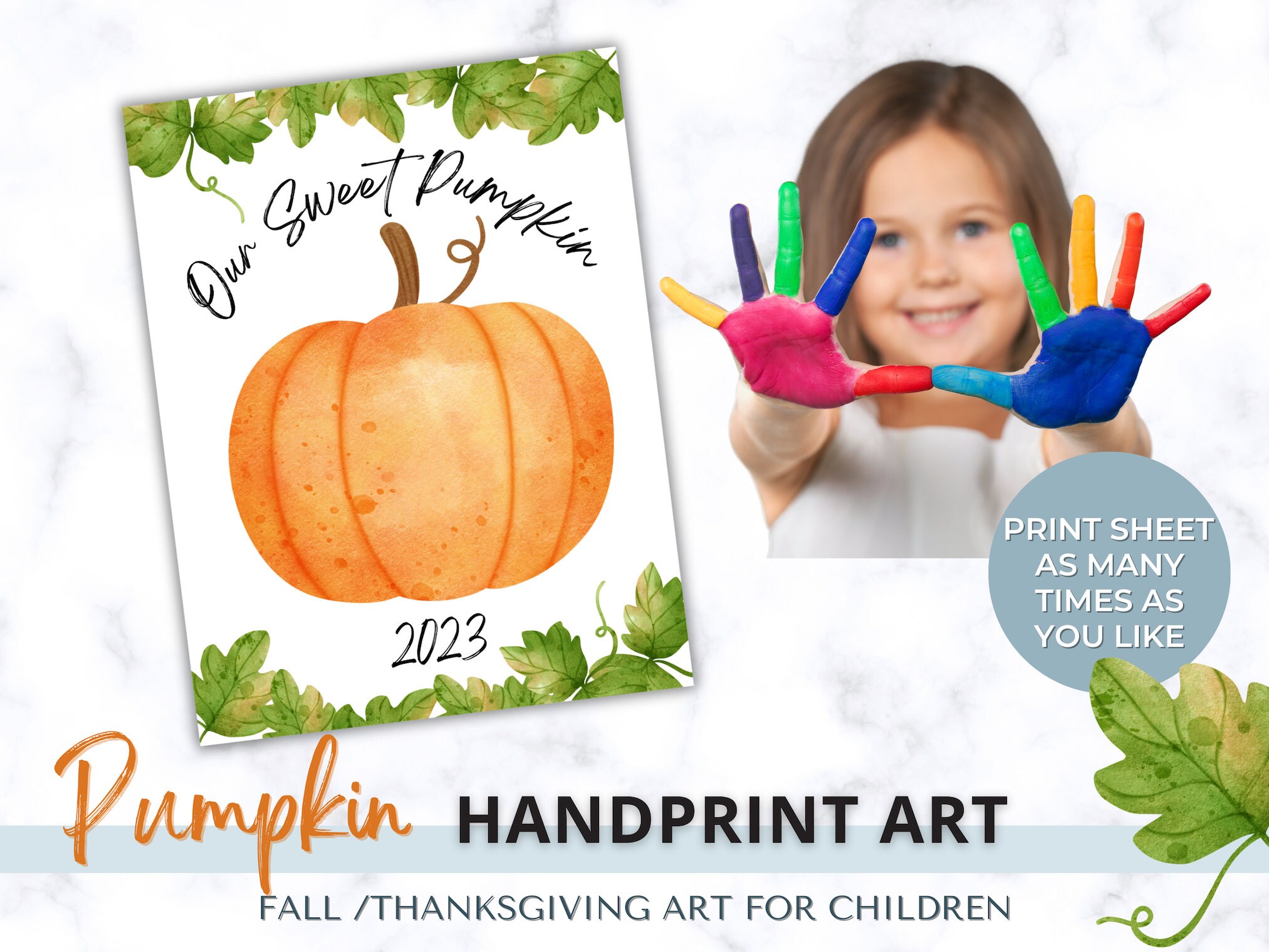 Pumpkin Handprint Art Printable, DIY Kid Craft, Holiday Activities ...
