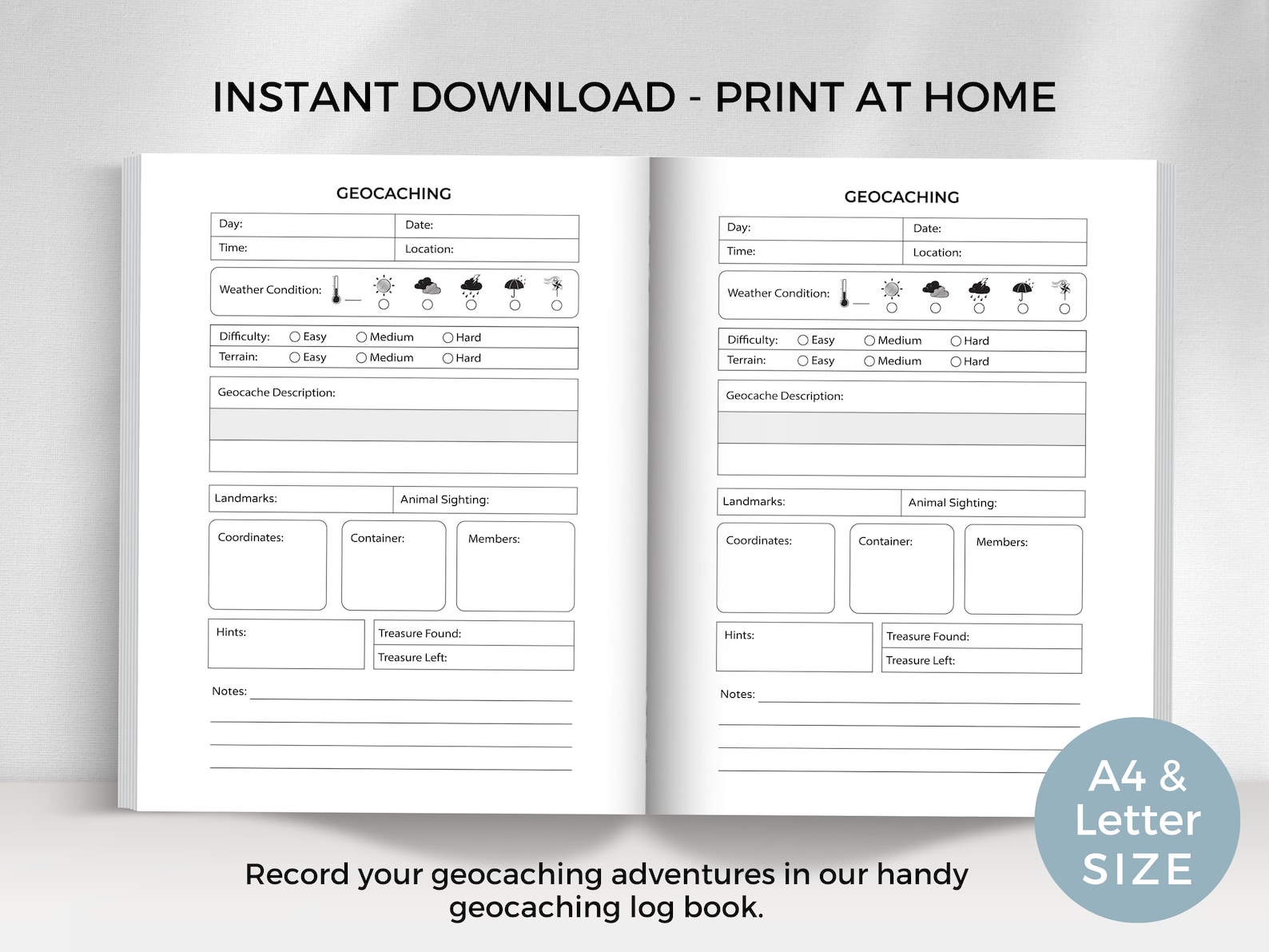 Printable Geocaching Log Book, Capture Your Geocache Adventures, One ...
