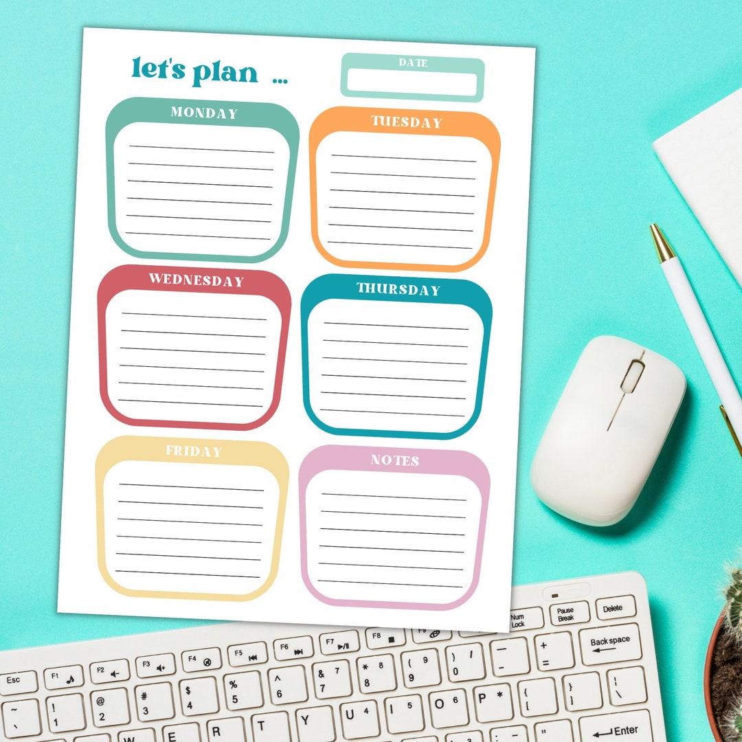 Five Day Weekly Planner Retro Style – Week Day Planning Printable – 5 ...