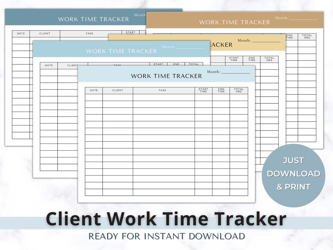 Client Work Time Tracker Printable | Simple Minimalist Design | Time ...