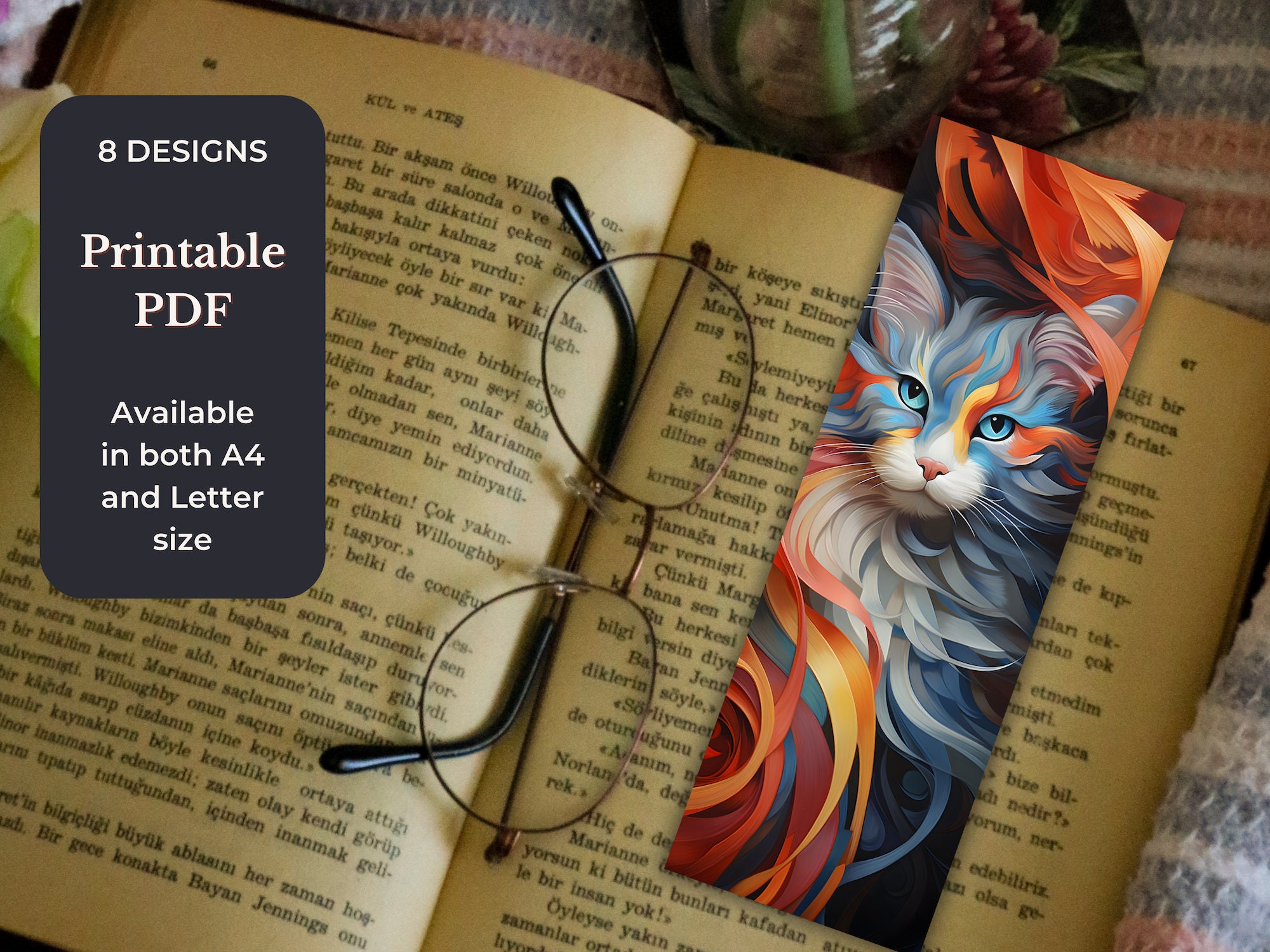 Bookmarks Whimsical Cats, Set of 8, Printable Bookmark, Instant ...