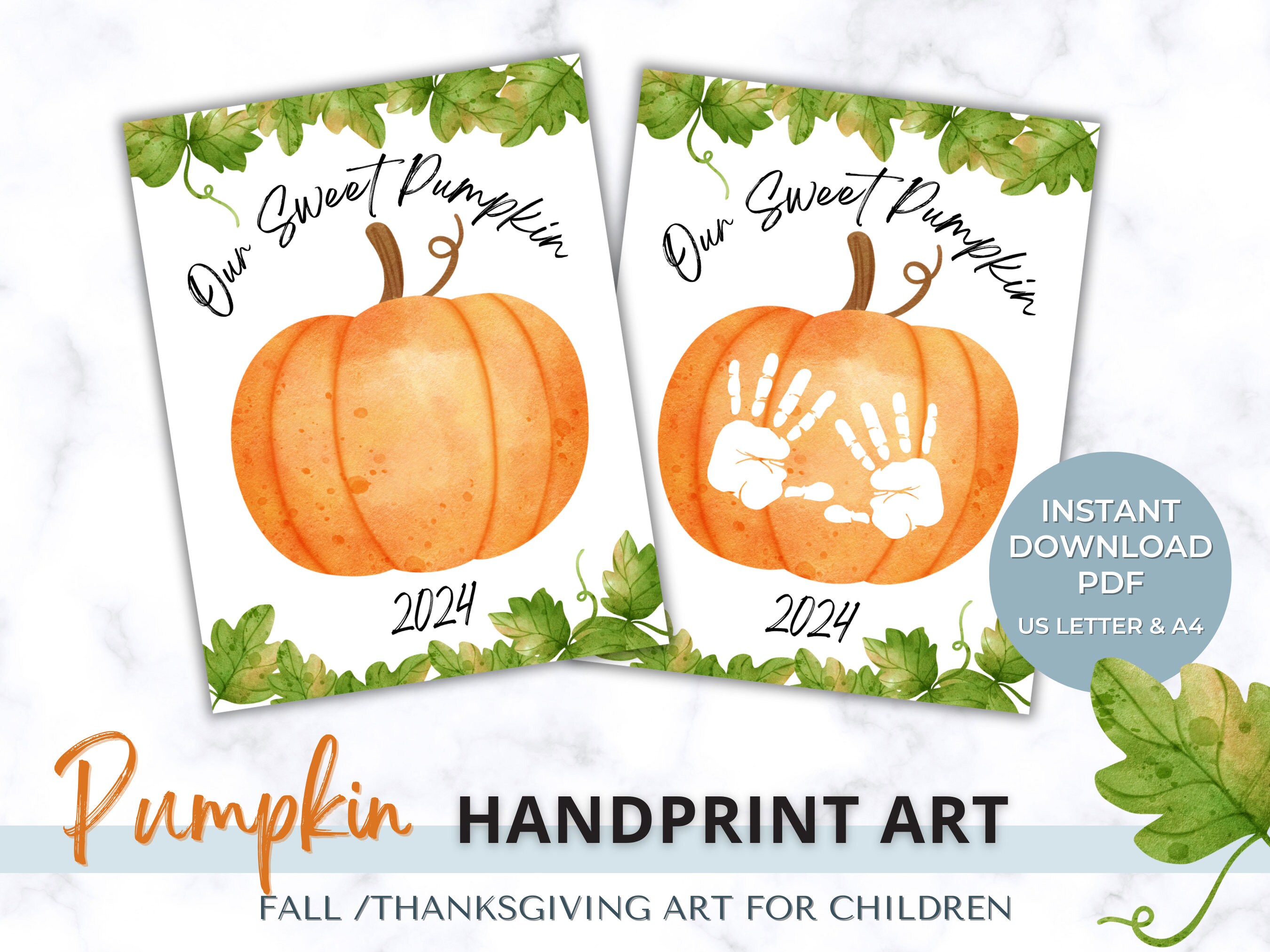 Pumpkin Handprint Art Printable, DIY Kid Craft, Holiday Activities ...