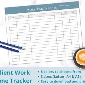 Client Work Time Tracker Printable | Simple Minimalist Design | Time ...