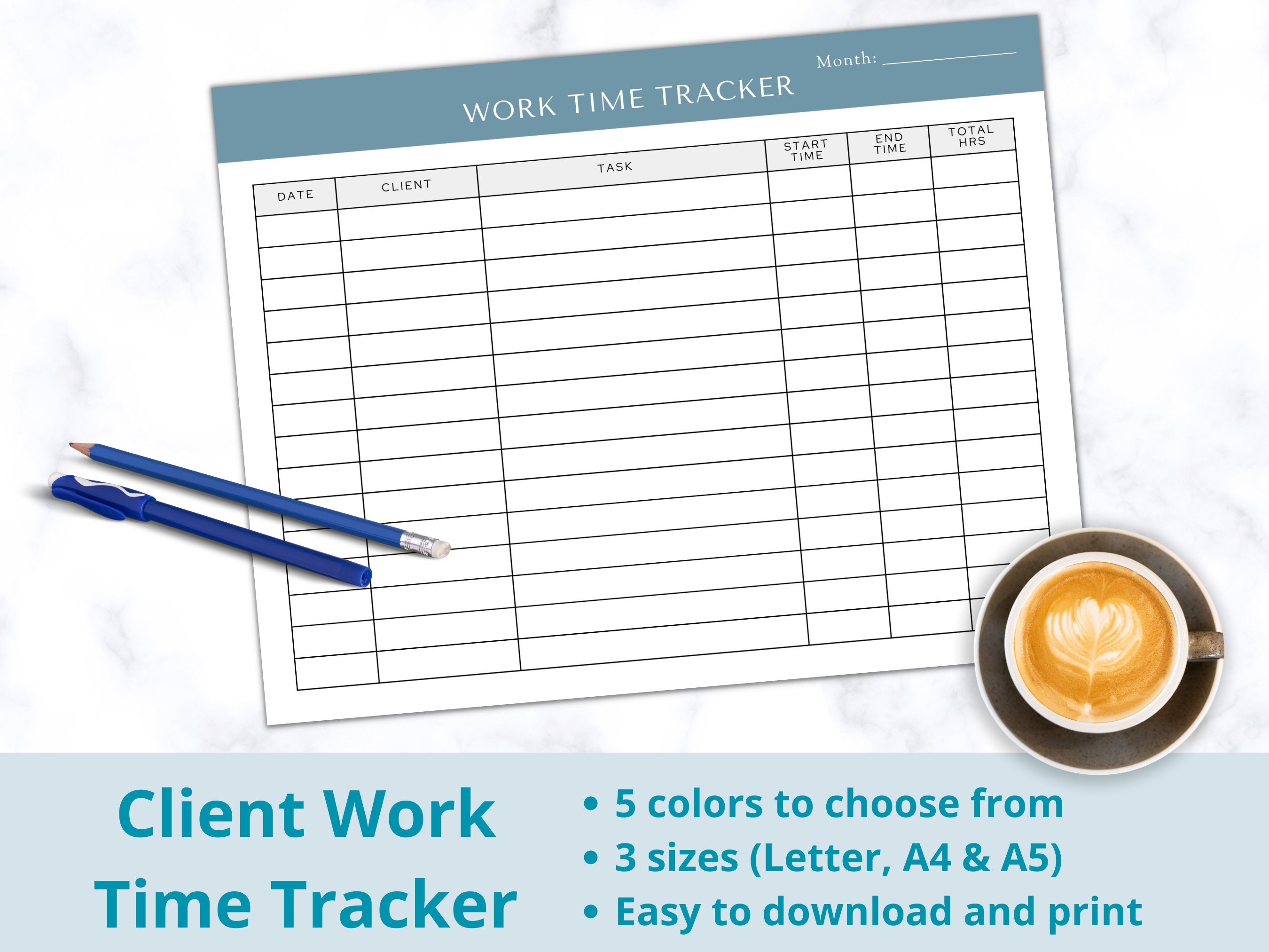 Client Work Time Tracker Printable | Simple Minimalist Design | Time ...