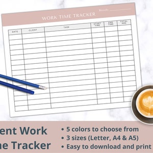 Client Work Time Record Printable | Simple Minimalist Design | Time ...