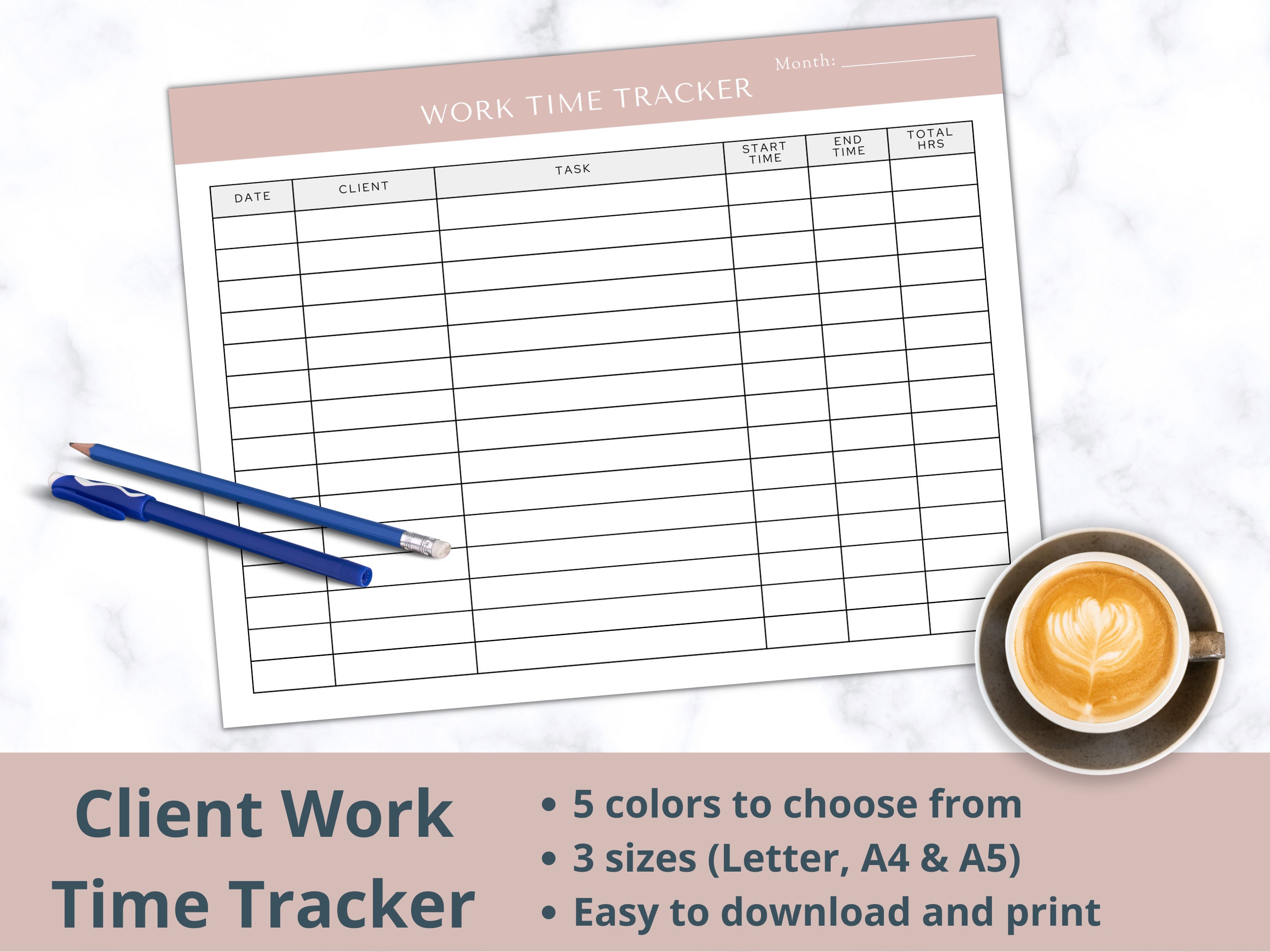 Client Work Time Record Printable | Simple Minimalist Design | Time ...