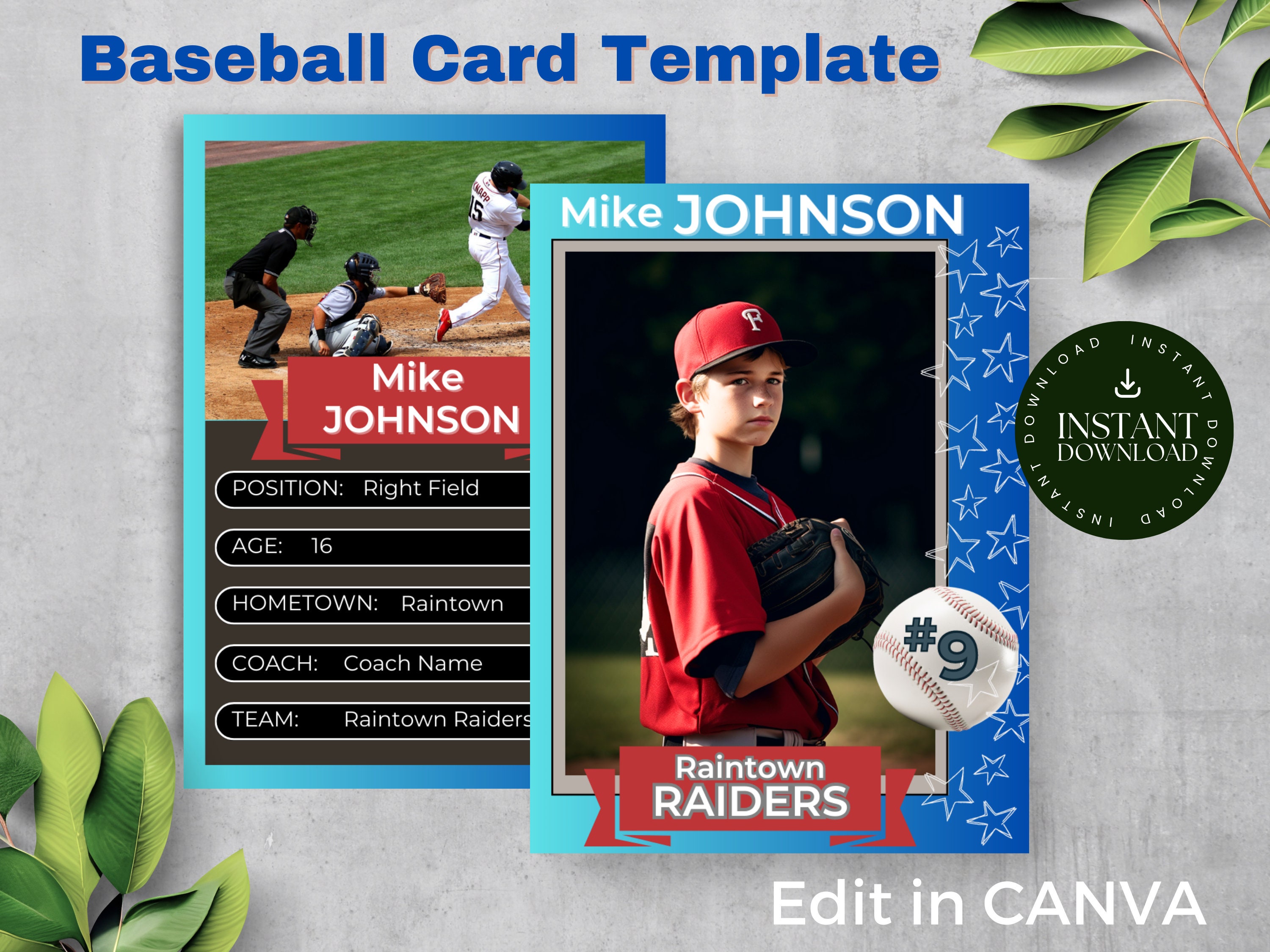 Baseball Card Template | Create Custom Team Member Cards With Ease | Editable Canva Digital ...