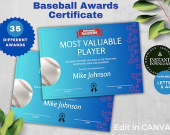 Softball Award Certificate Template Editable | Create Custom Team ...