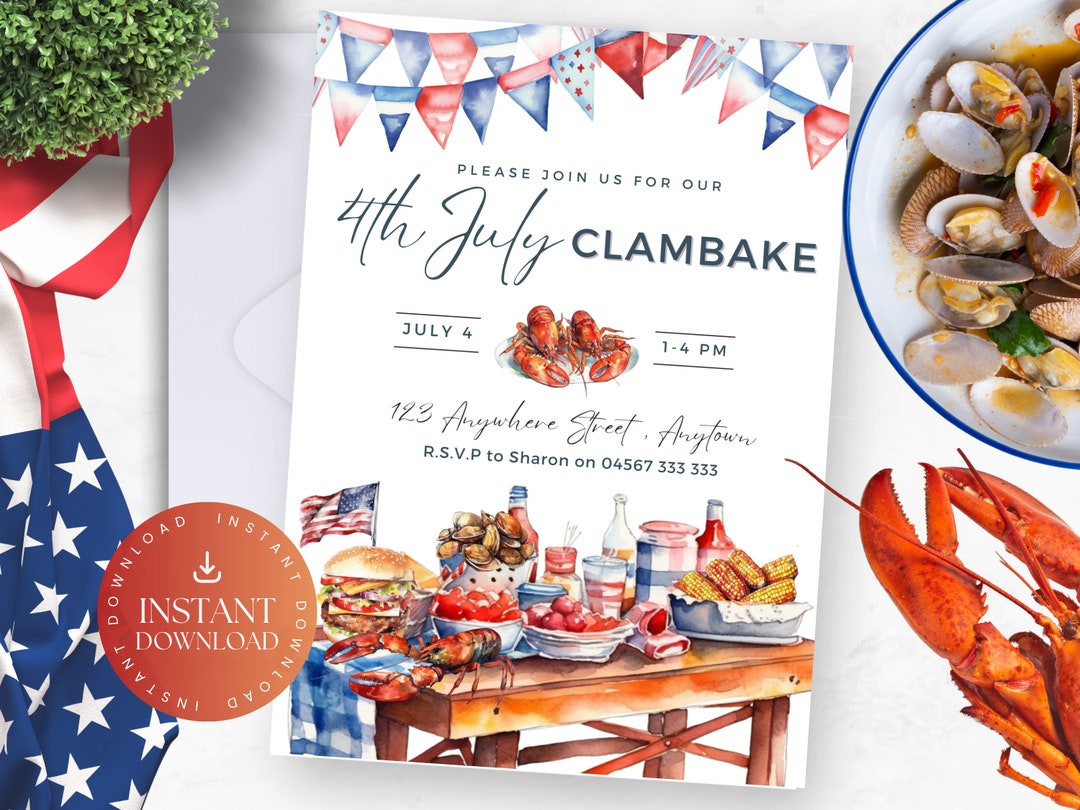 Editable 4th of July Clambake Invite | Edit in Canva | INSTANT DOWNLOAD ...