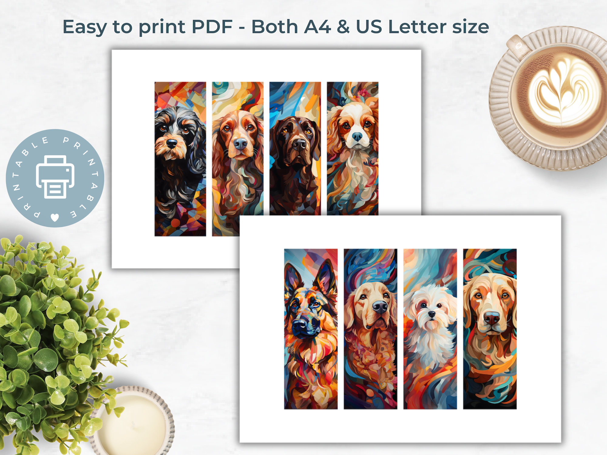 Bookmarks Whimsical Dogs, Set of 8, Printable Bookmark, Instant ...