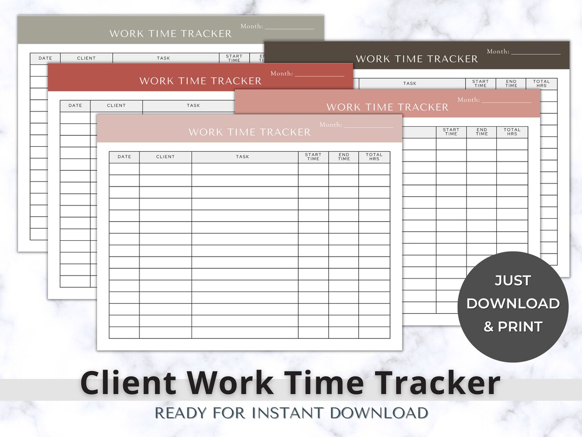 Client Work Time Record Printable | Simple Minimalist Design | Time ...