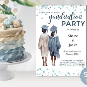 Double Graduation Party Invitation Template, Girls Invite, Printable ...
