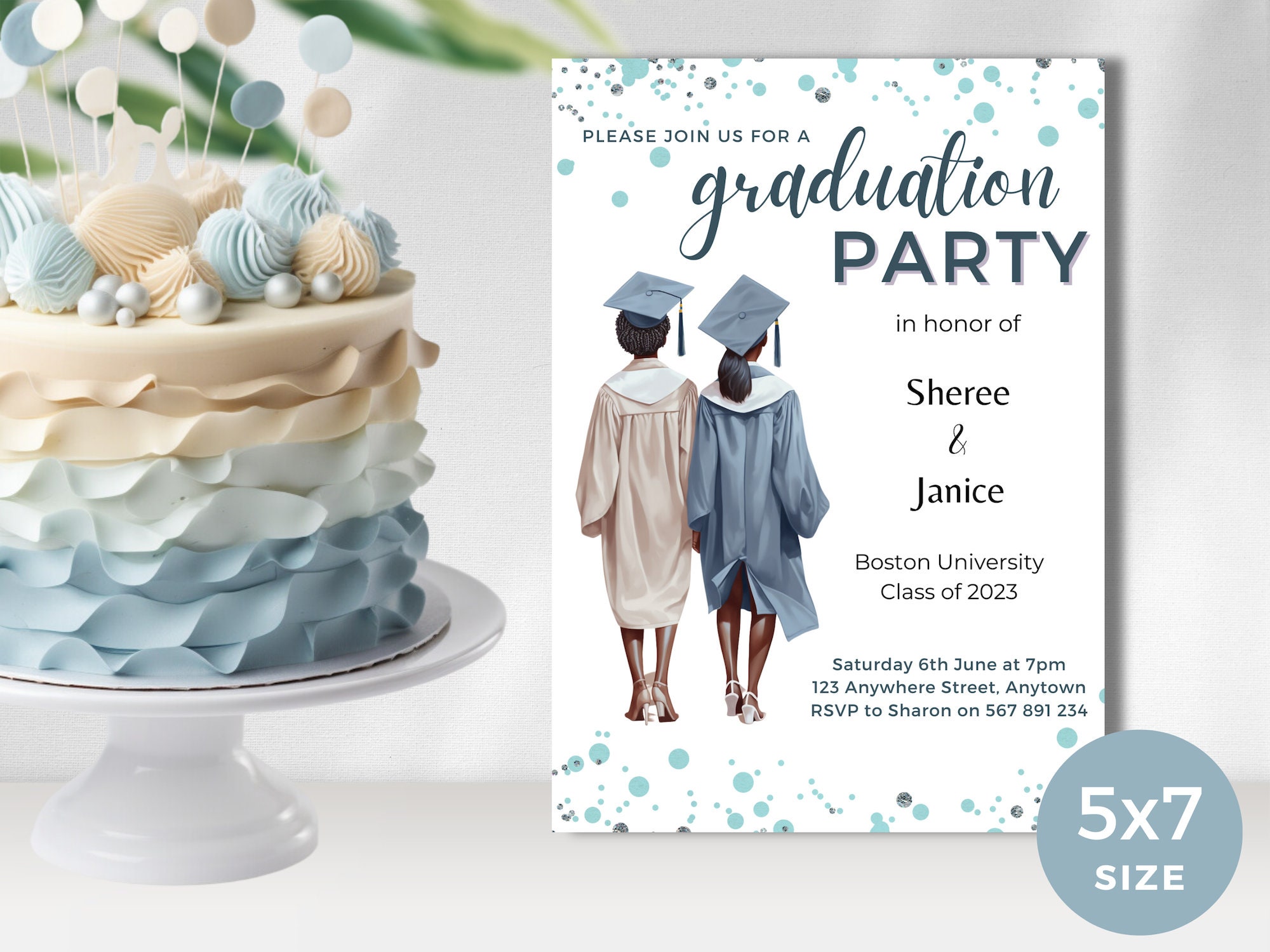Double Graduation Party Invitation Template, Girls Invite, Printable ...