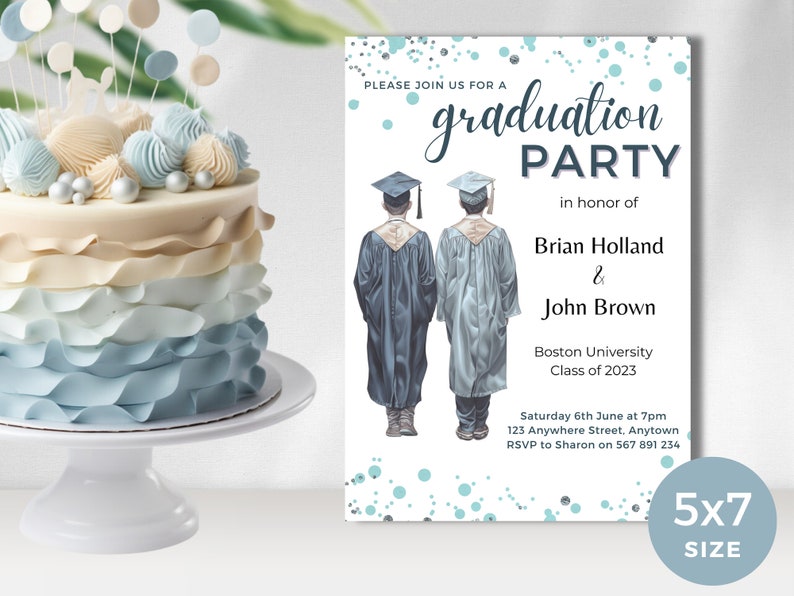 Double Graduation Party Invitation Template, Boys Graduation Invite ...
