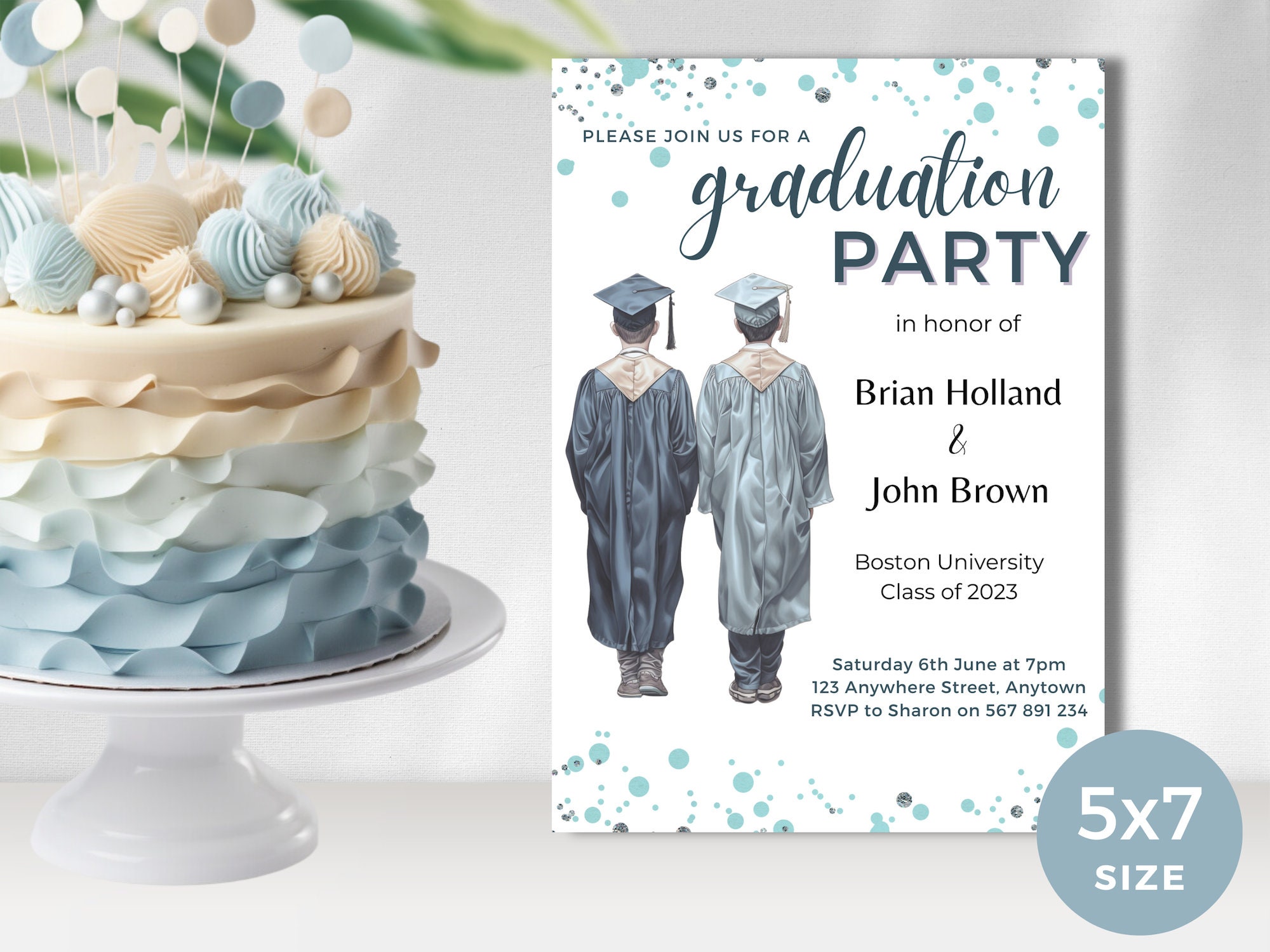 Double Graduation Party Invitation Template, Boys Graduation Invite ...