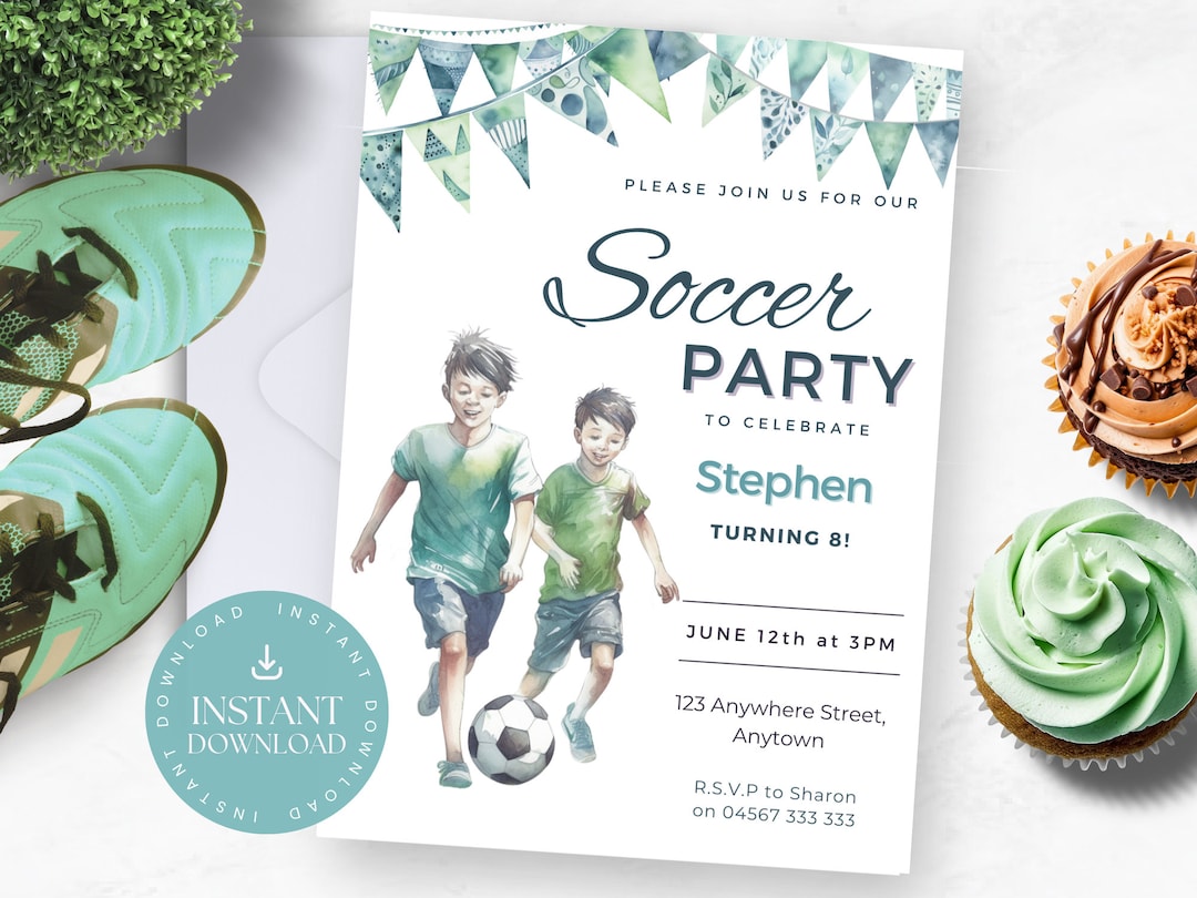 Soccer Birthday Invite, Printable Party Invitations, Football Sports ...