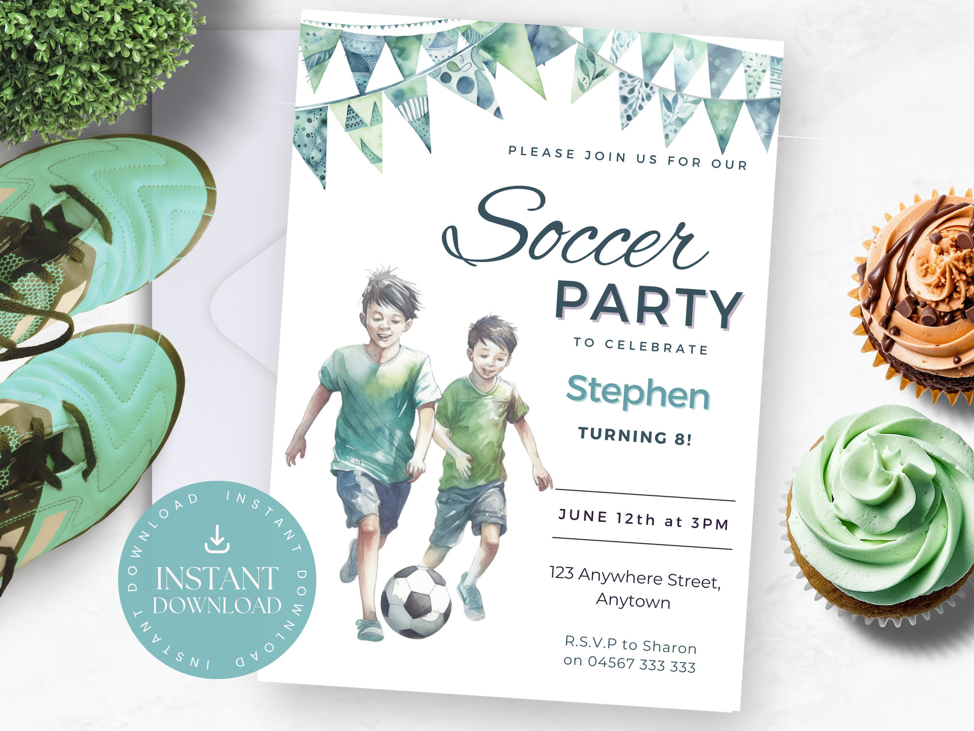 Soccer Birthday Invite, Printable Party Invitations, Football Sports ...