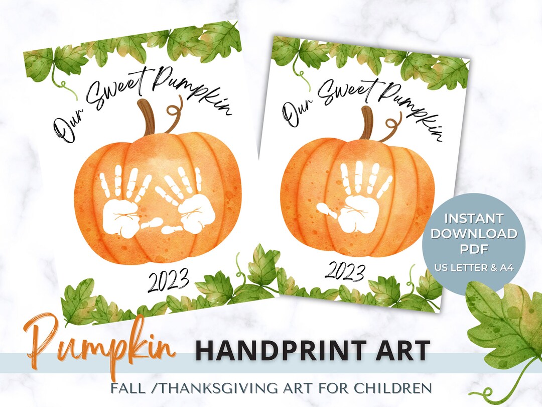 Pumpkin Handprint Art Printable, DIY Kid Craft, Holiday Activities ...