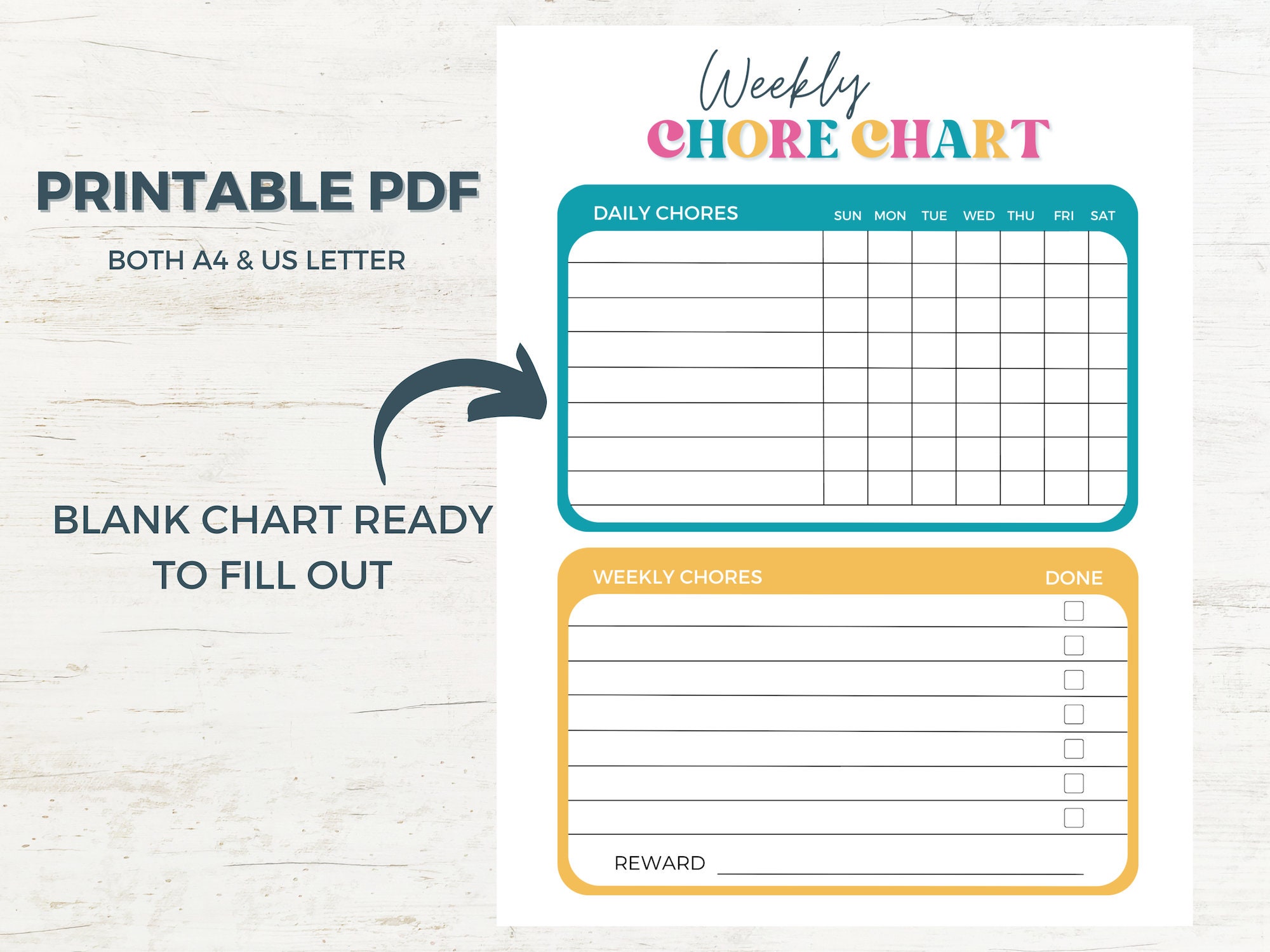 Kids Weekly Chore Chart, Printable PDF, Kids Responsibility Chart ...