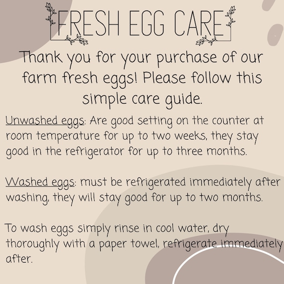 Fresh Egg Care Card // Egg Care Cards // How to Take Care of - Etsy