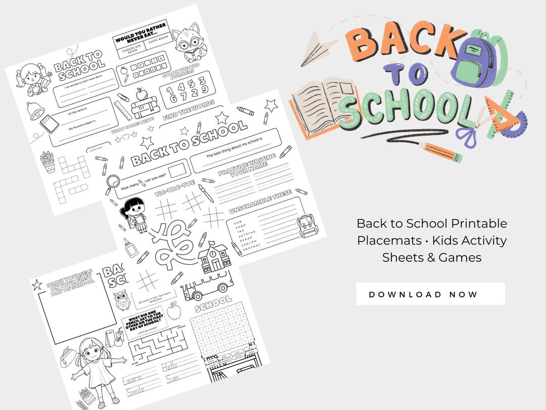 Back to School Placemat Activity Pages: Tic Tac Toe, Maze, Word Search ...