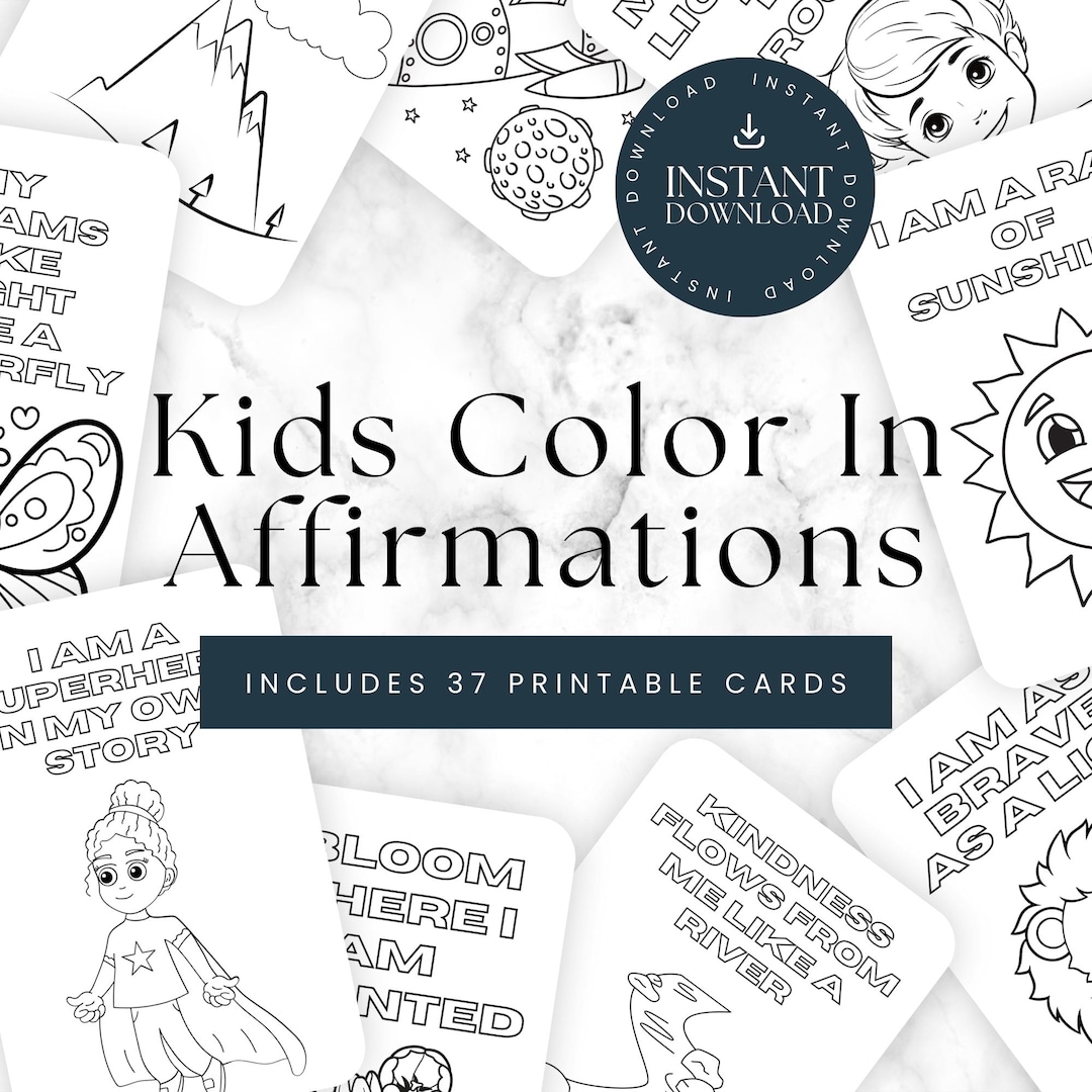 37-page Kids' Affirmation Coloring Book | 5x7 Printable | Positive ...