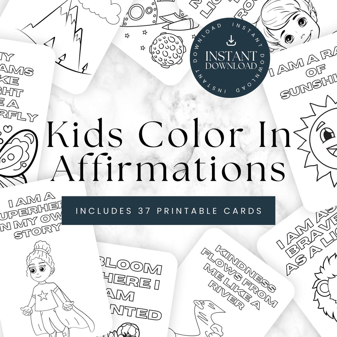 37-page Kids' Affirmation Coloring Book | 5x7 Printable | Positive ...