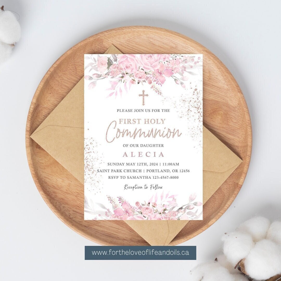 First Communion Girls Invitations Customized Party Invites - Etsy