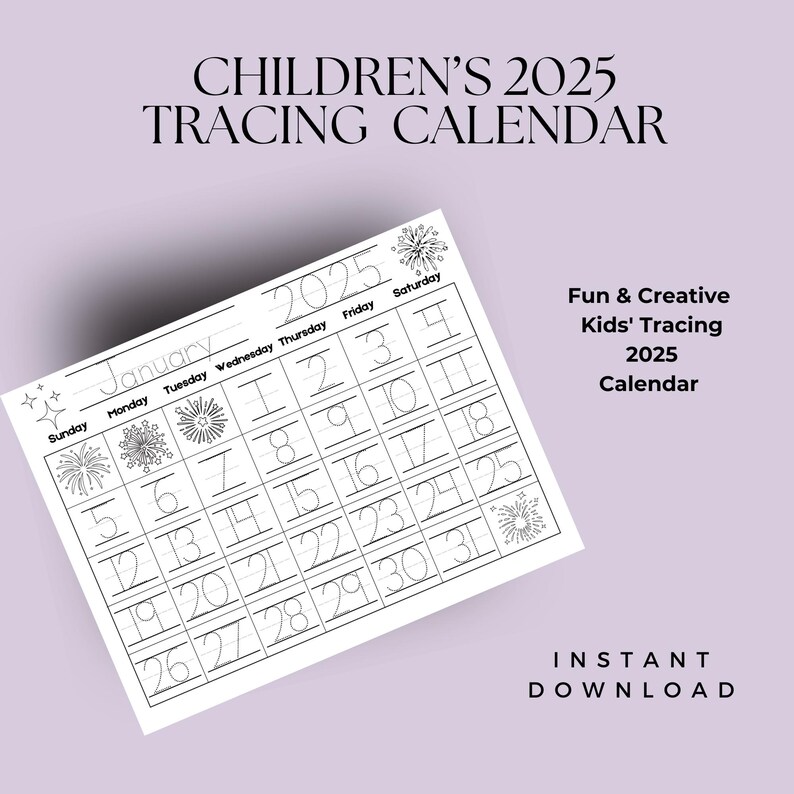 2025 Kids Traceable Calendar: Handwriting Practice (instant Download ...