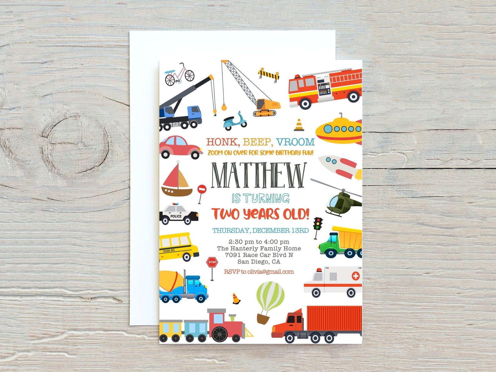 Trucks and Cars Birthday Invitation for Kids – Printable 5x7 Party ...