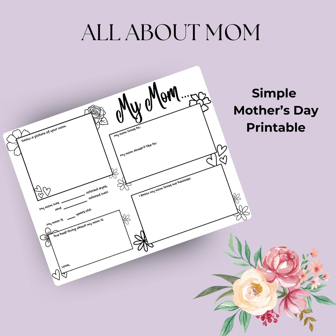 Mother’s Day Fill-in-the-blank | Simple Printable Gift for Mom | Kids ...