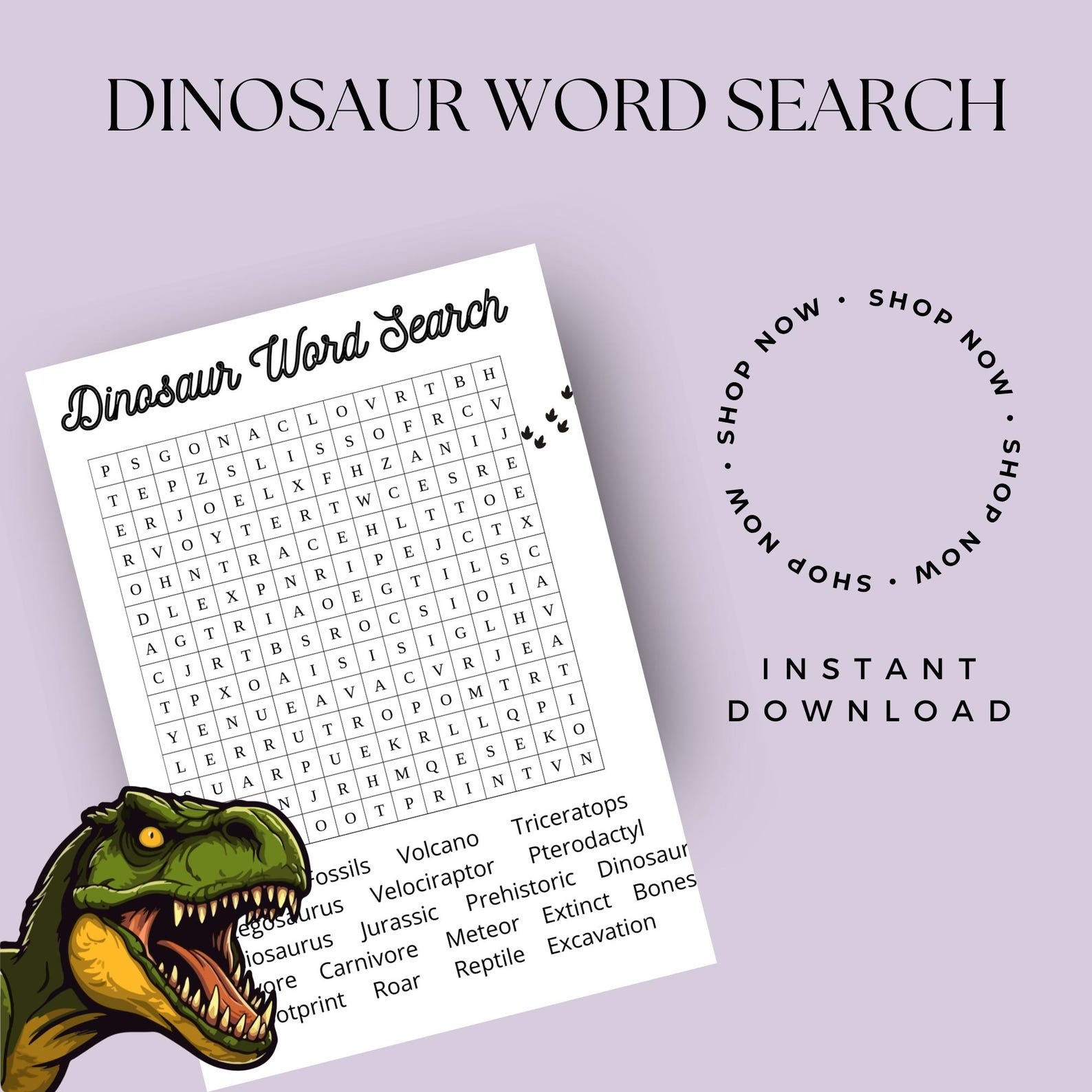 Dinosaur Word Search Printable Kids Game | Fun Prehistoric Activity ...