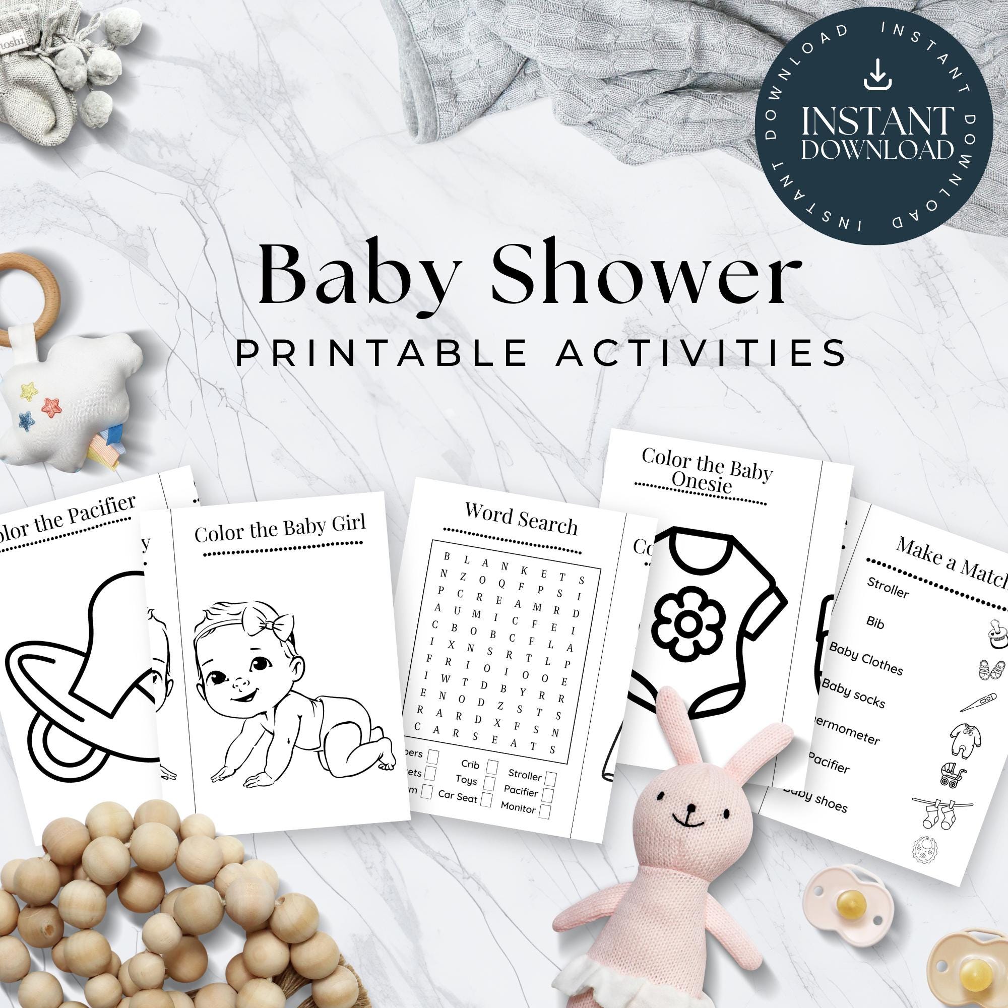 Baby Shower Activity Book: Printable Games & Coloring Pages (digital ...