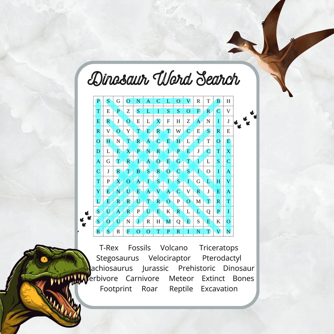 Dinosaur Word Search Printable Kids Game | Fun Prehistoric Activity ...