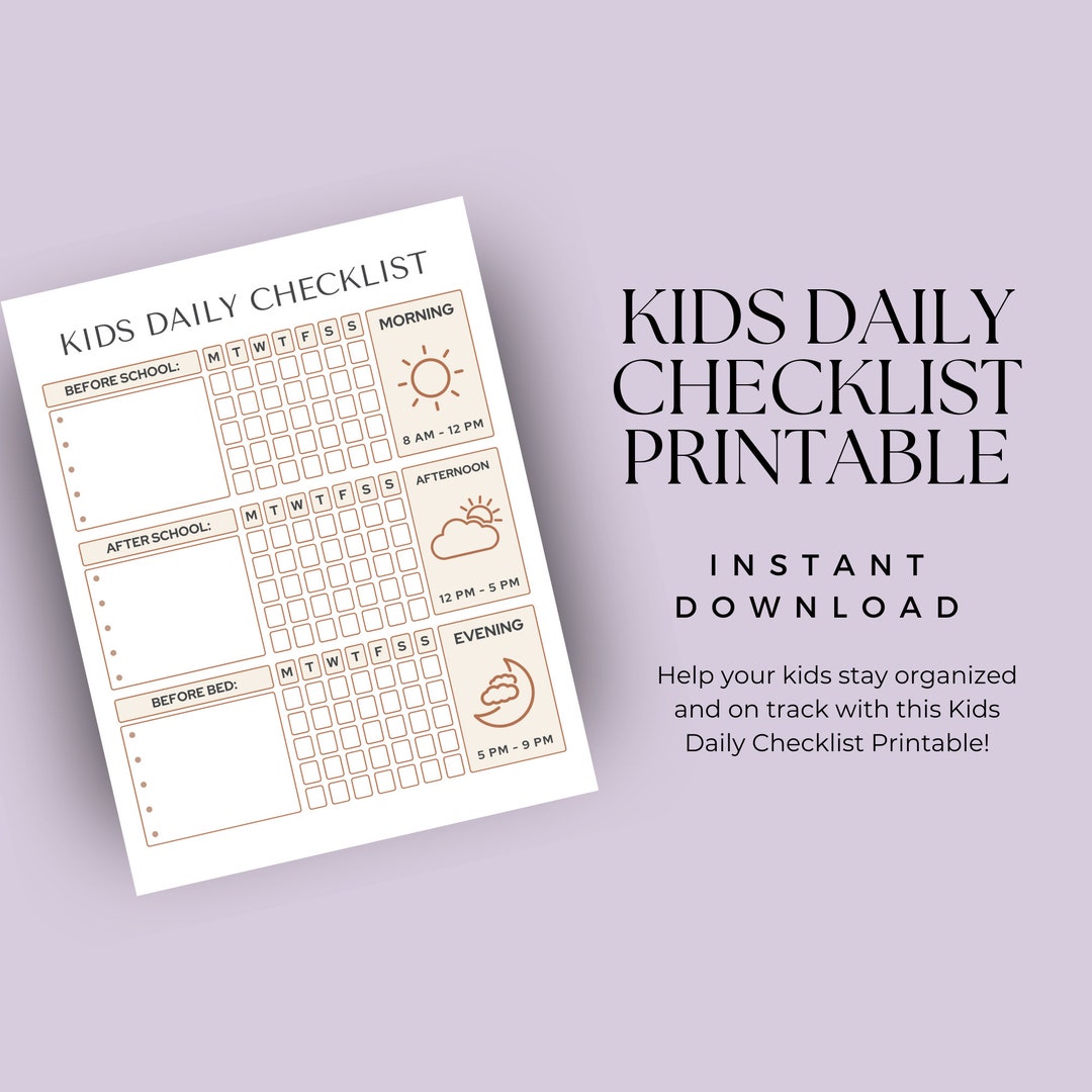 Kids Daily Checklist Printable, Unlimited Prints, Morning Routine ...