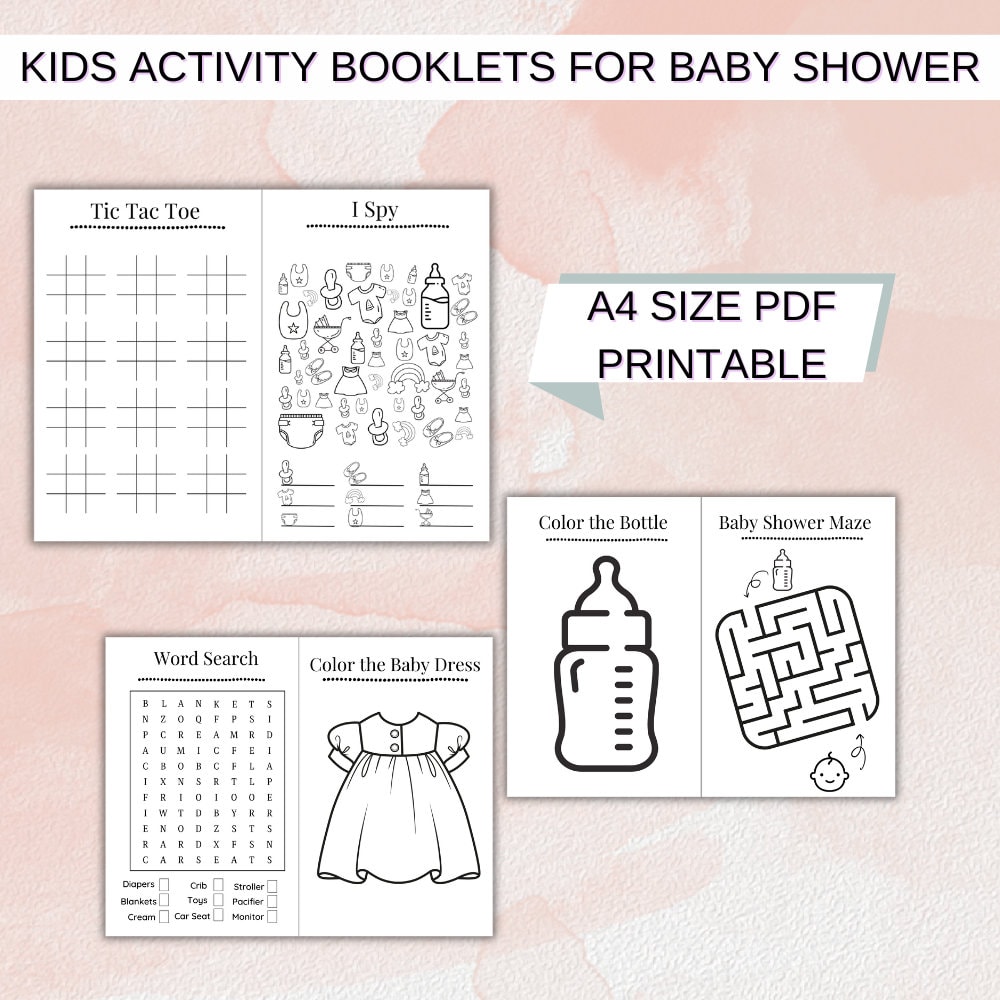 Baby Shower Activity Book: Printable Games & Coloring Pages (digital ...