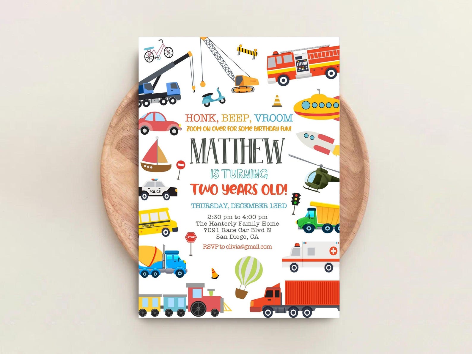Trucks and Cars Birthday Invitation for Kids – Printable 5x7 Party ...