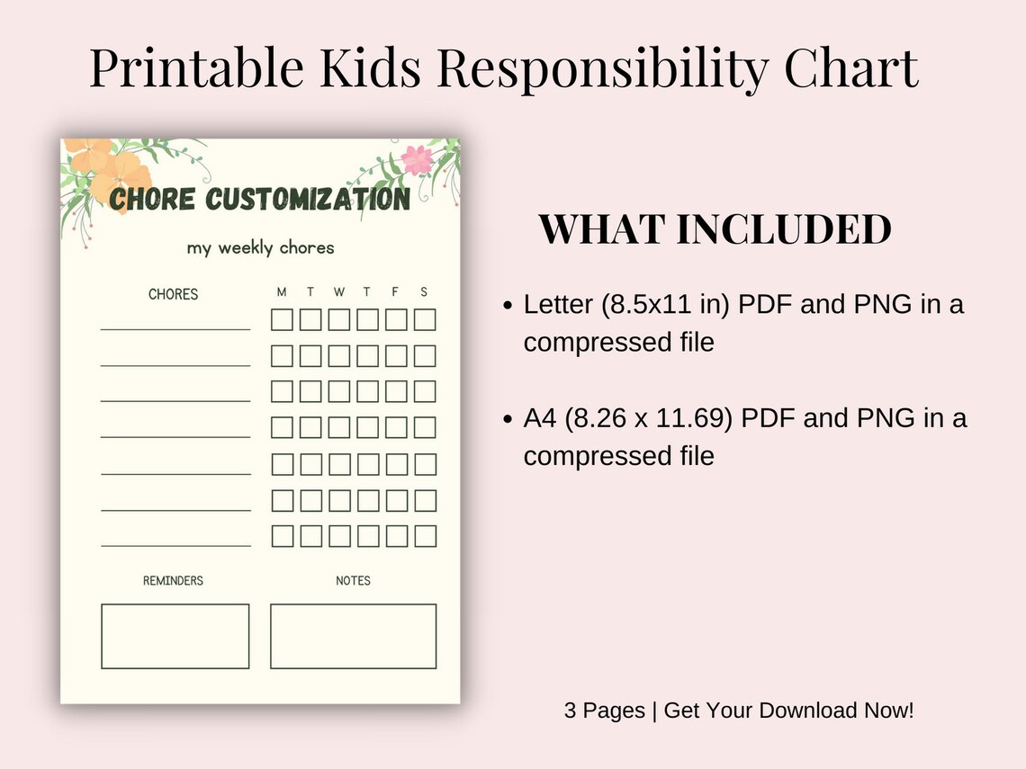 Kids Responsibility Chart, Tasks Chart for Children, Daily Chore Chart ...